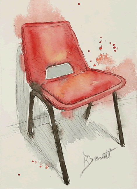 Red Chair - Ink Pen & Wash | Kerry Bennett - Artist